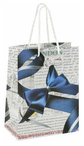 Пакет подарочный 17,8x9,8x22,9 см, золотая сказка "Синий бант", ламинированный, 606599