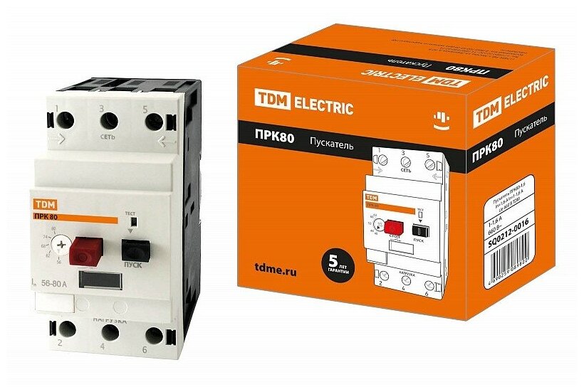 Пускатель ПРК80-1,6 In=1,6A Ir=1-1,6A Ue 660В TDM, цена за 1 шт
