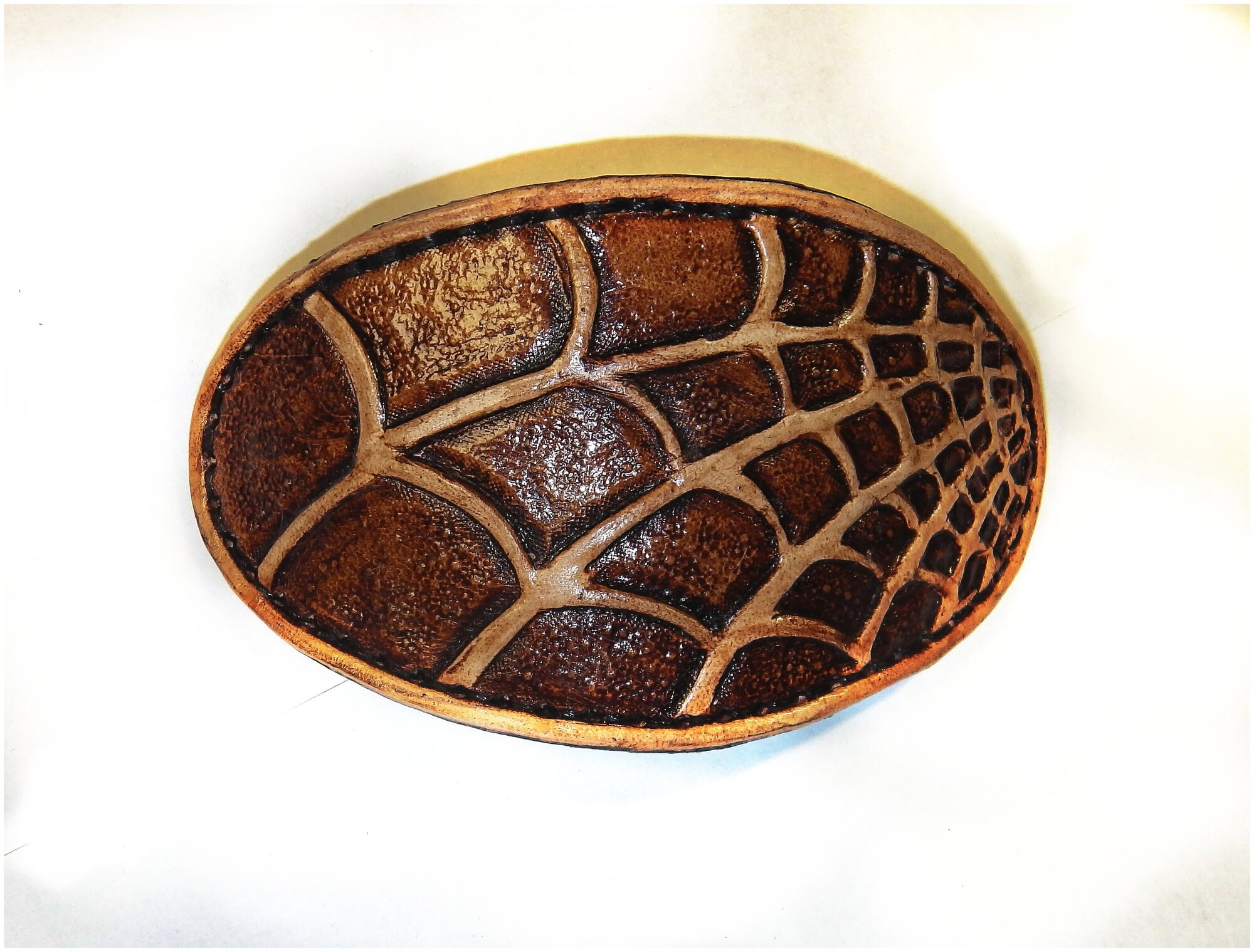 Заколка для волос "Паутинка"Б, из натуральной кожи с тиснением