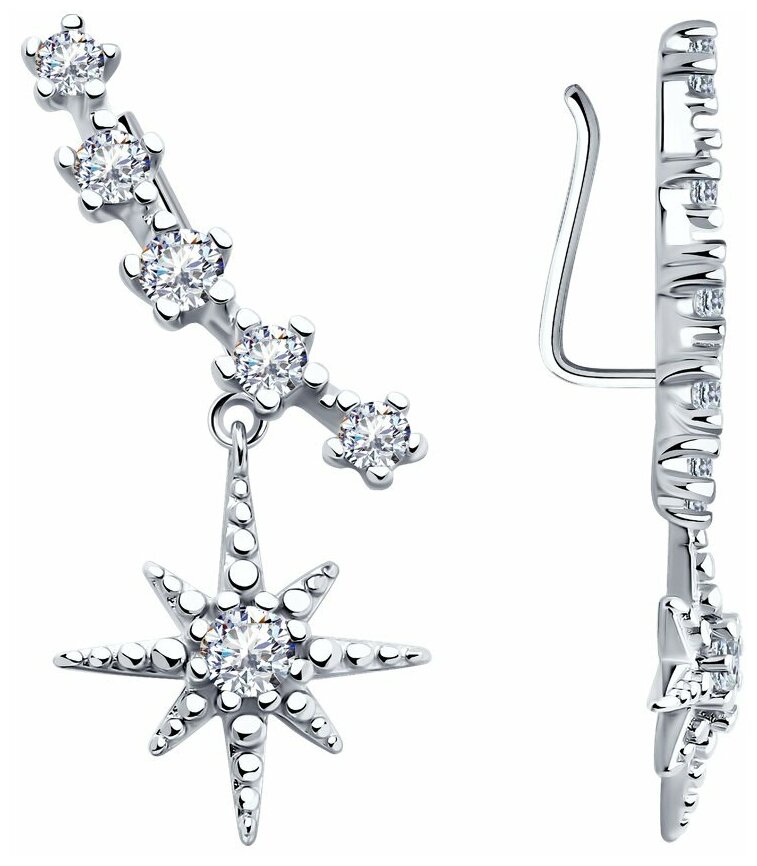 Серьги, серебро, 925 проба, родирование, фианит