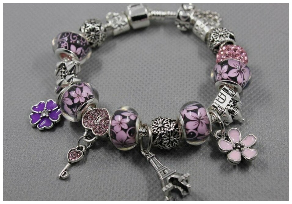 Браслет-цепочка, стекло, муранское стекло, стразы