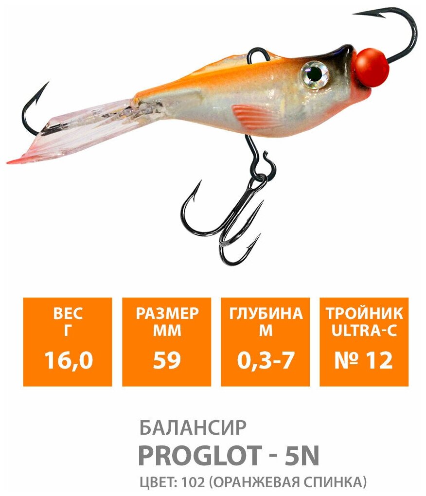 Балансир для зимней рыбалки AQUA Proglot 59mm 16g цвет 102