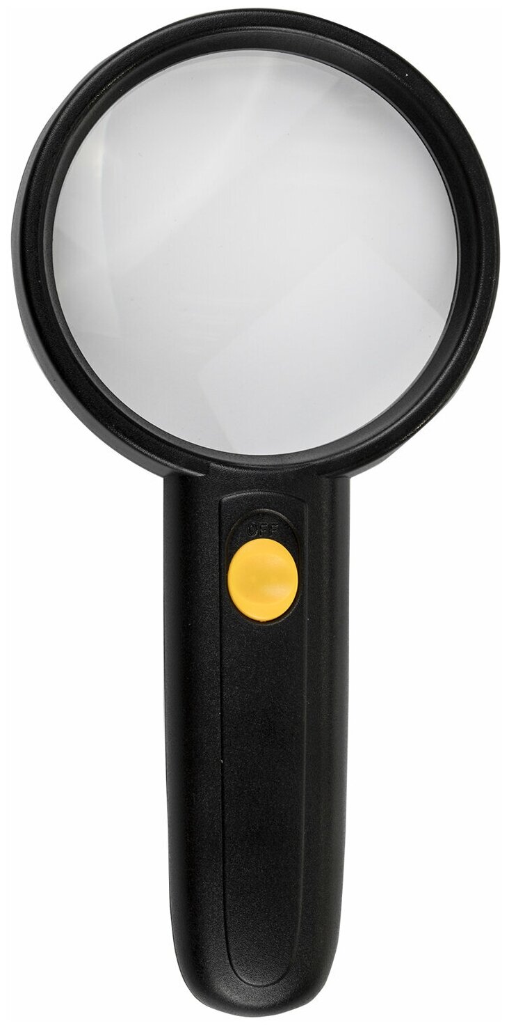 Лупа просмотровая BRAUBERG, С подсветкой, диаметр 75 мм, увеличение 3, корпус черный, 454130