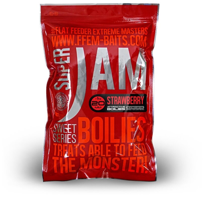 FFEM Бойлы варенный Super Jam Boilies Strawberry 20mm (1кг)