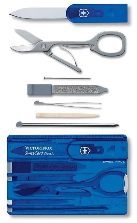 Швейцарская карточка VICTORINOX SwissCard Classic, 10 функций, полупрозрачная синяя