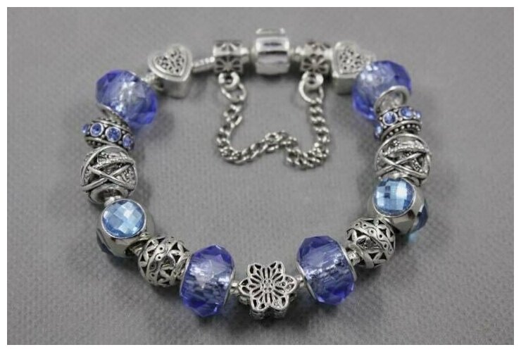 Браслет-цепочка, стразы, стекло, муранское стекло