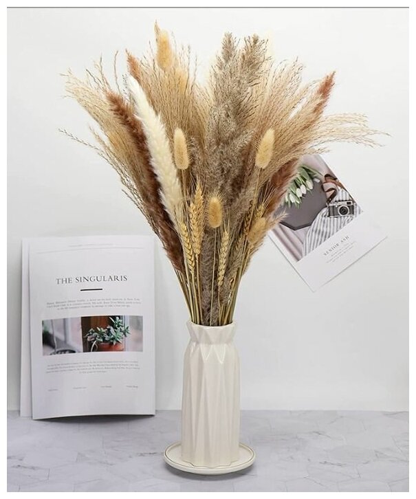 Букет сухоцветов пампасная трава и колоски / сухоцветы натуральные / 60 веточек