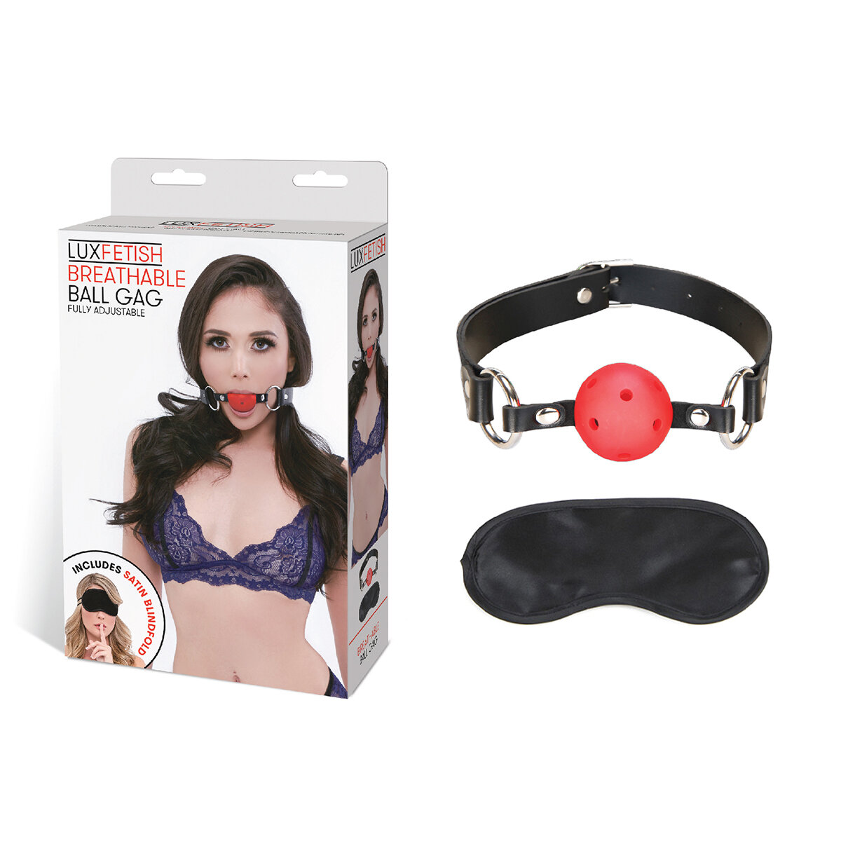 Кляп-шарик Lux Fetish LF4019, с возможностью дыхания, полиуретан, черный, красный
