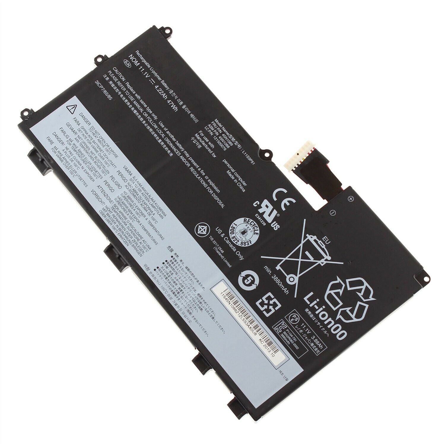 Аккумулятор для Lenovo ThinkPad T430U, (L11S3P51), 47Wh, 4250mAh, 11.1V