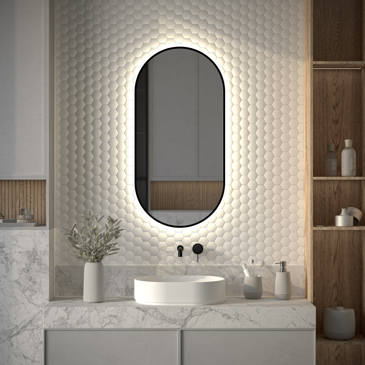 Зеркало с окантовкой и LED-подсветкой настенное AURA DEFESTO 50x100 см (Без выключателя), для гостиной, прихожей, спальни, кабинета и ванной комнаты, DF 2924