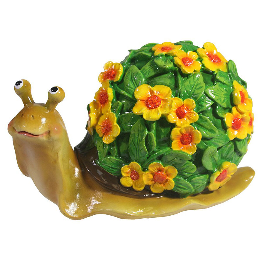 Садовая фигура Улитка резная (цветы желтые), 14*10*12см KSMR-713592/D070