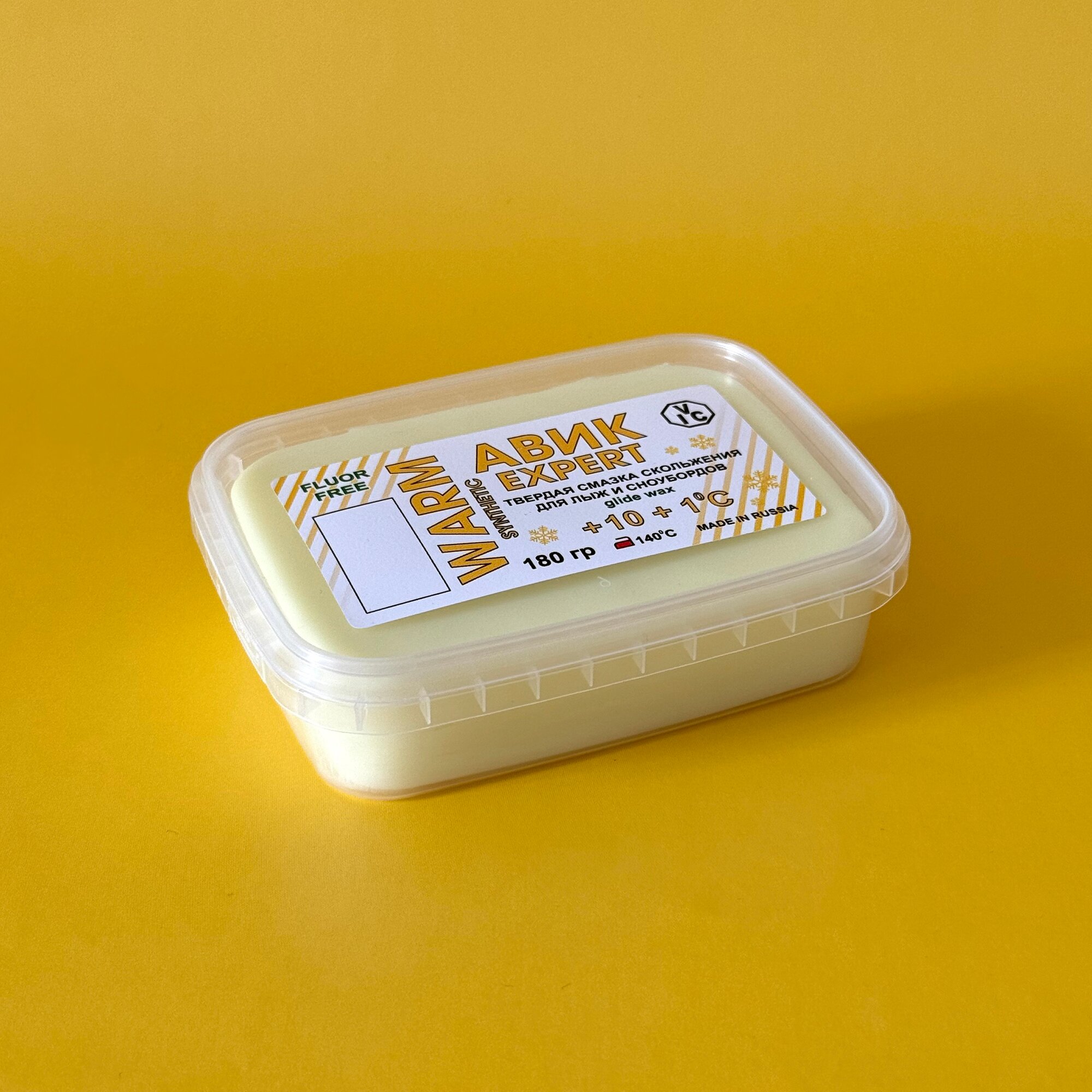 Парафин для лыж и сноубордов Авик EXPERT WARM + 10 + 1 C, без фтора, 180 гр, желтая. Мазь скольжения для лыж и сноубордов.