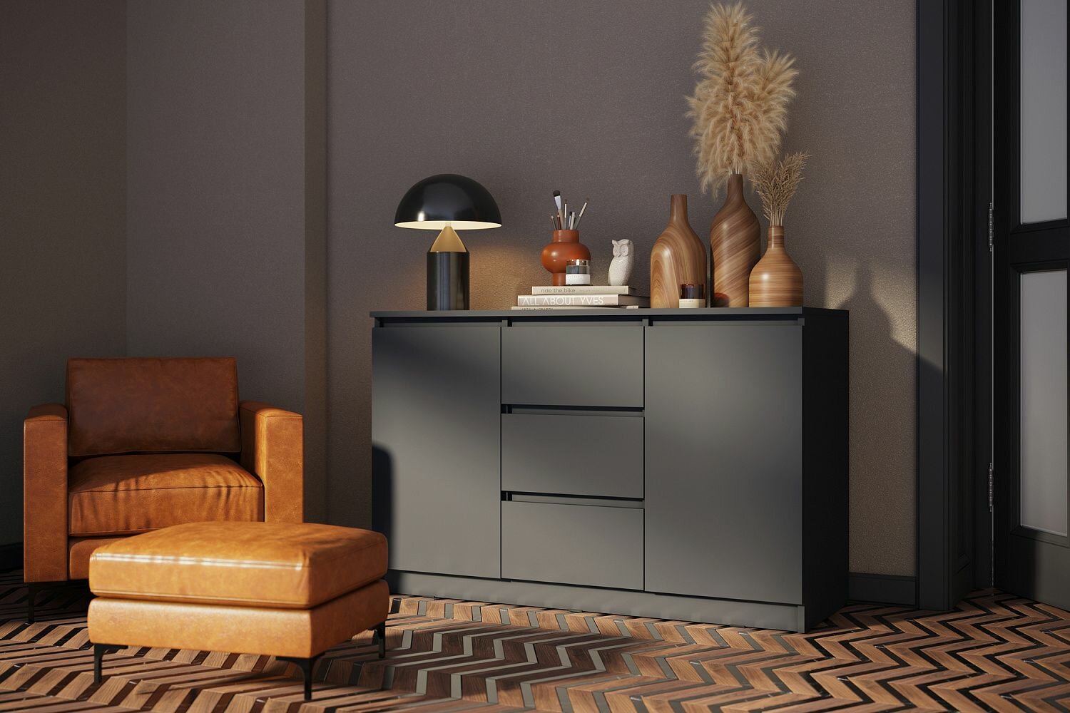 Комод Челси 1200 (2 двери 3 ящика) (Графит, графит)