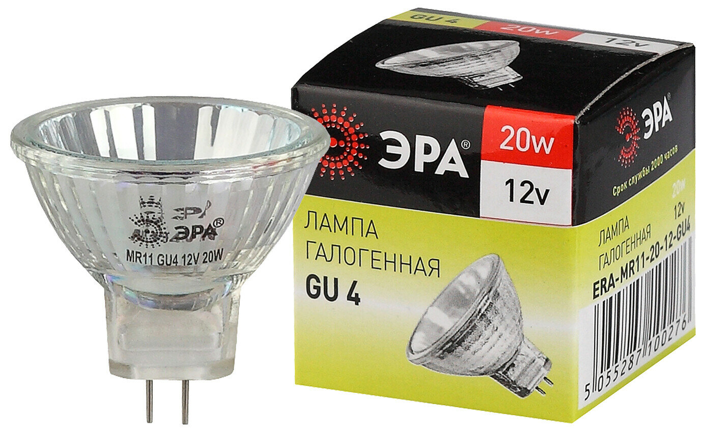 Лампа галогенная ЭРА GU4-MR11-20W-12V-30CL GU4 20Вт софит теплый белый свет