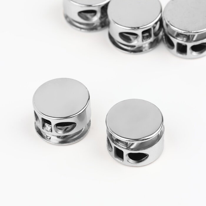 Фиксатор для шнура, двойной, d=5 мм, 15×10 мм, 5 шт, цвет серебряный