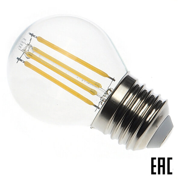 Лампа филаментная светодиодная General 4Вт Filament прозрачная E27 4500К светодиодная "шарик" холодный белый свет (5 шт. в комплекте)