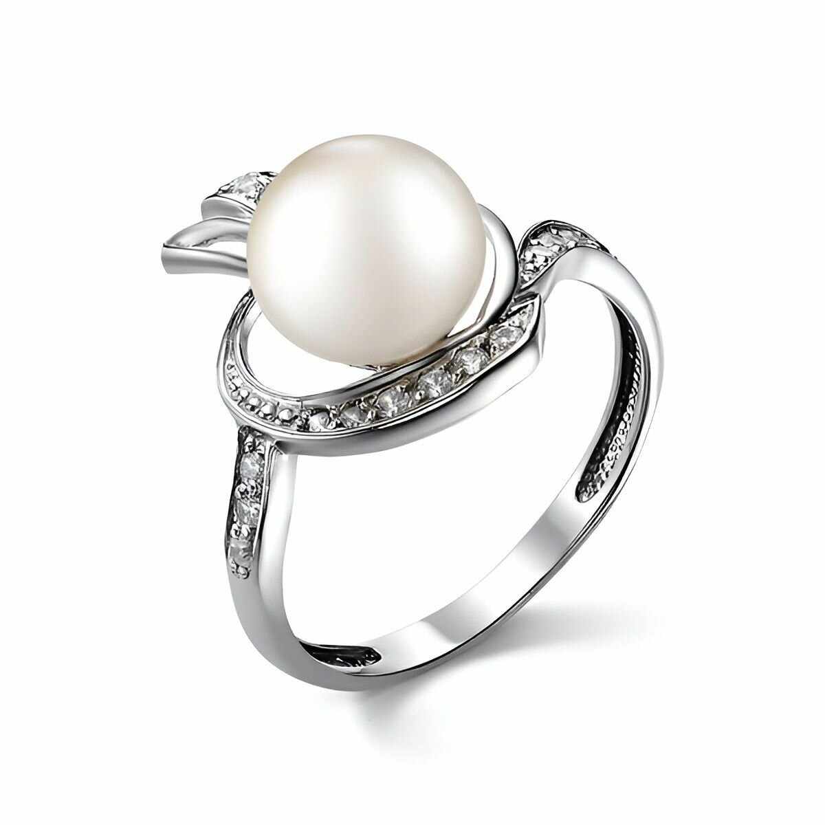 Кольцо тонкое, серебро, 925 проба, родирование, жемчуг