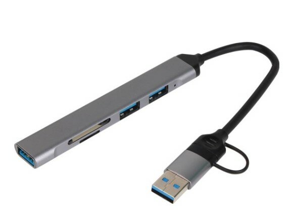 Разветвитель USB c картридером VCOM DH297 5в1 Type-C
