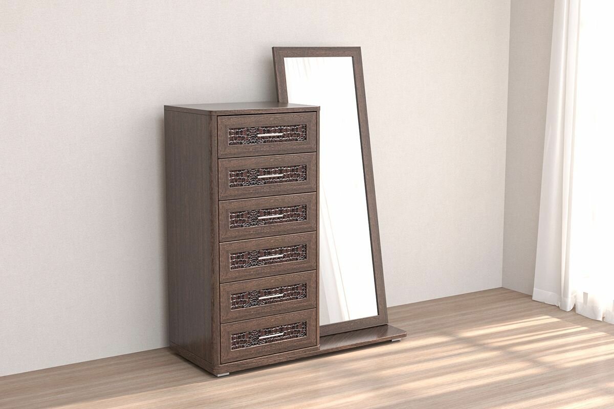 Комод 6 ящиков с зеркалом Кэт 4 Кайман Темный/Венге