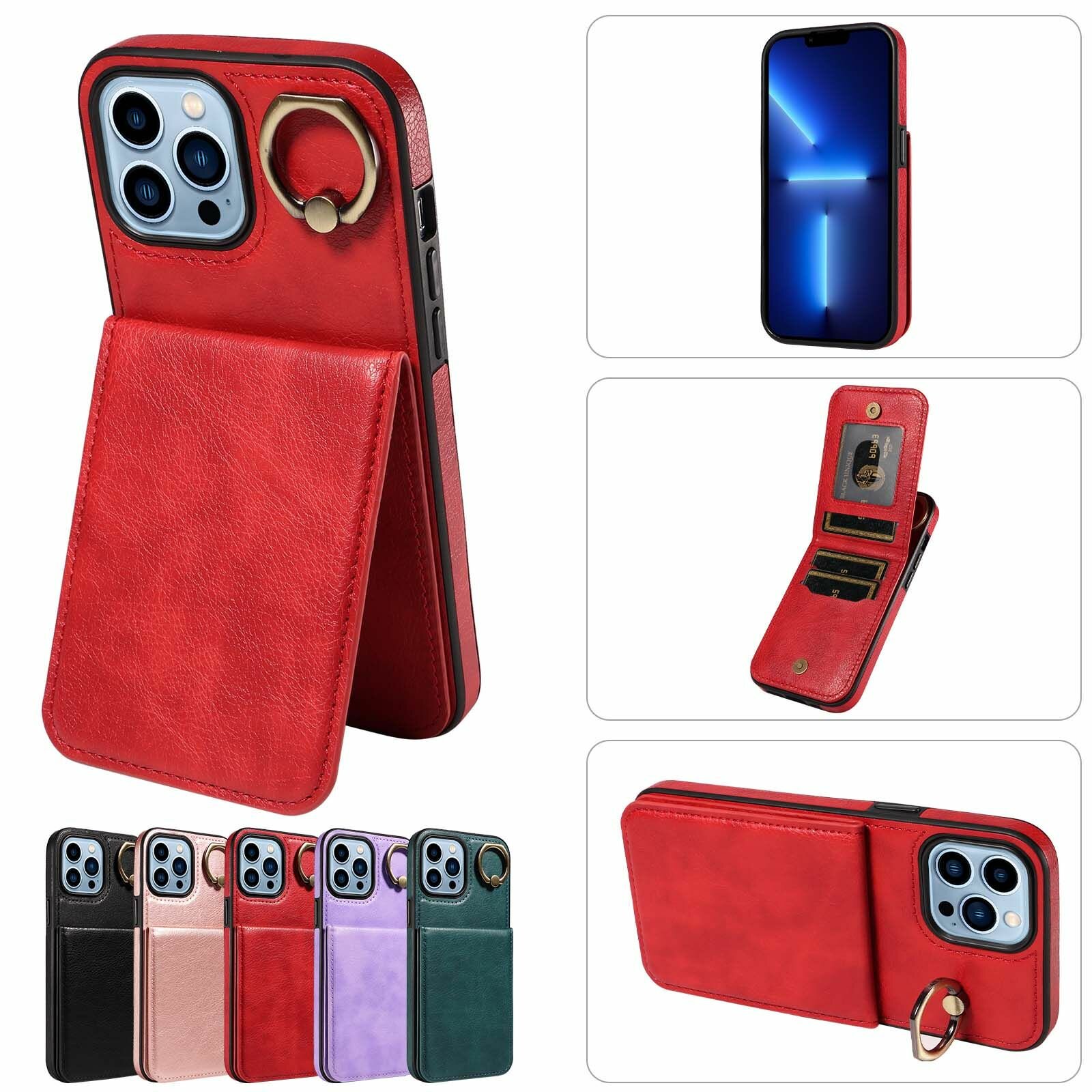 YIKATU Кожаный чехол для Apple iPhone 13 Pro Max (Эпл Айфон 13 Про Макс) с карманом/держателем для карт/подставкой-кольцом, вертикальная/горизонтальная стойка