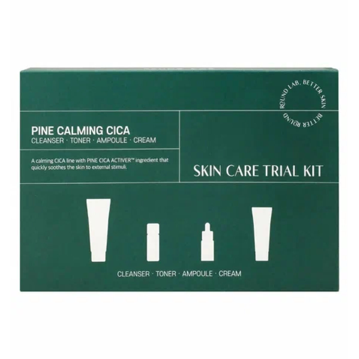 ROUND LAB Набор средств для лица с экстрактом сосны и центеллы: пенка, тонер, сыворотка, крем / Pine Calming Cica Trial Kit, 30 мл, 20 мл x 2, 10 мл