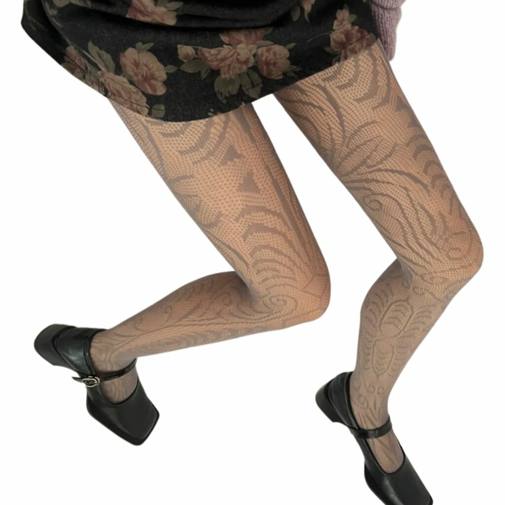 Кружевные колготки в сеточку-серый