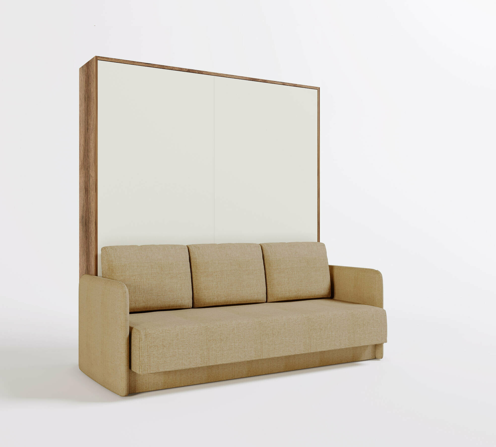 Шкаф кровать-трансформер с диваном Летто Пуф 1800 с узкими подлокотниками и нижней планкой Лайт Янтарь