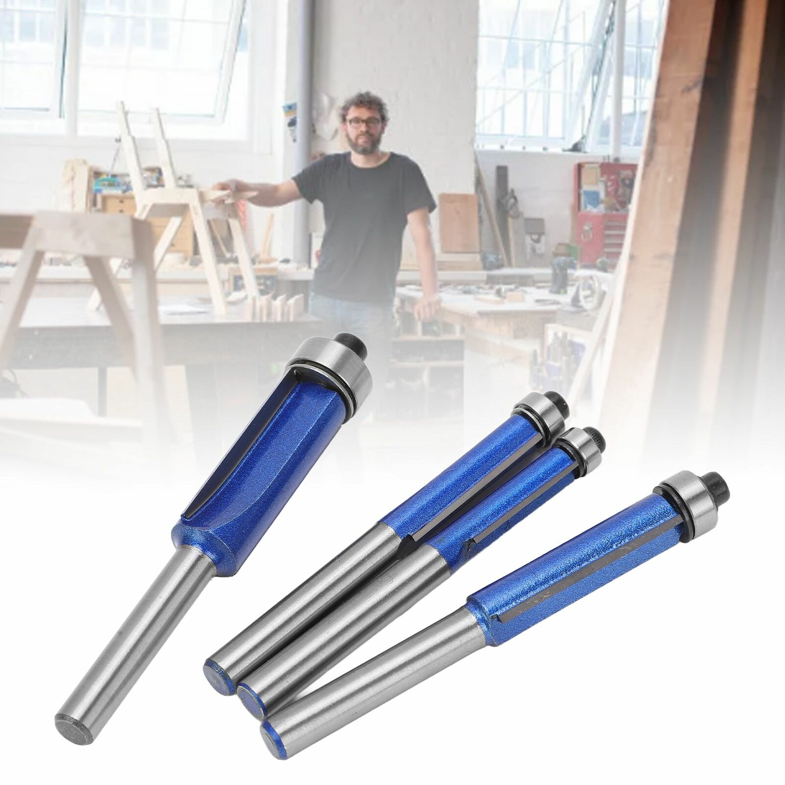 4 шт, триммерная фреза с регулируемой глубиной, износостойкость, сильная острая кромка, фреза с хвостовиком 1/4 дюйма