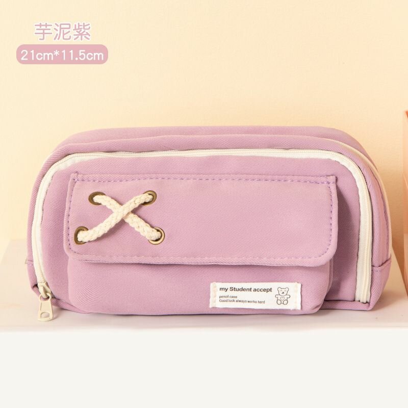 Холщовый пенал большой емкости для карандашей, Светло-фиолетовый,21*11.5*7cm