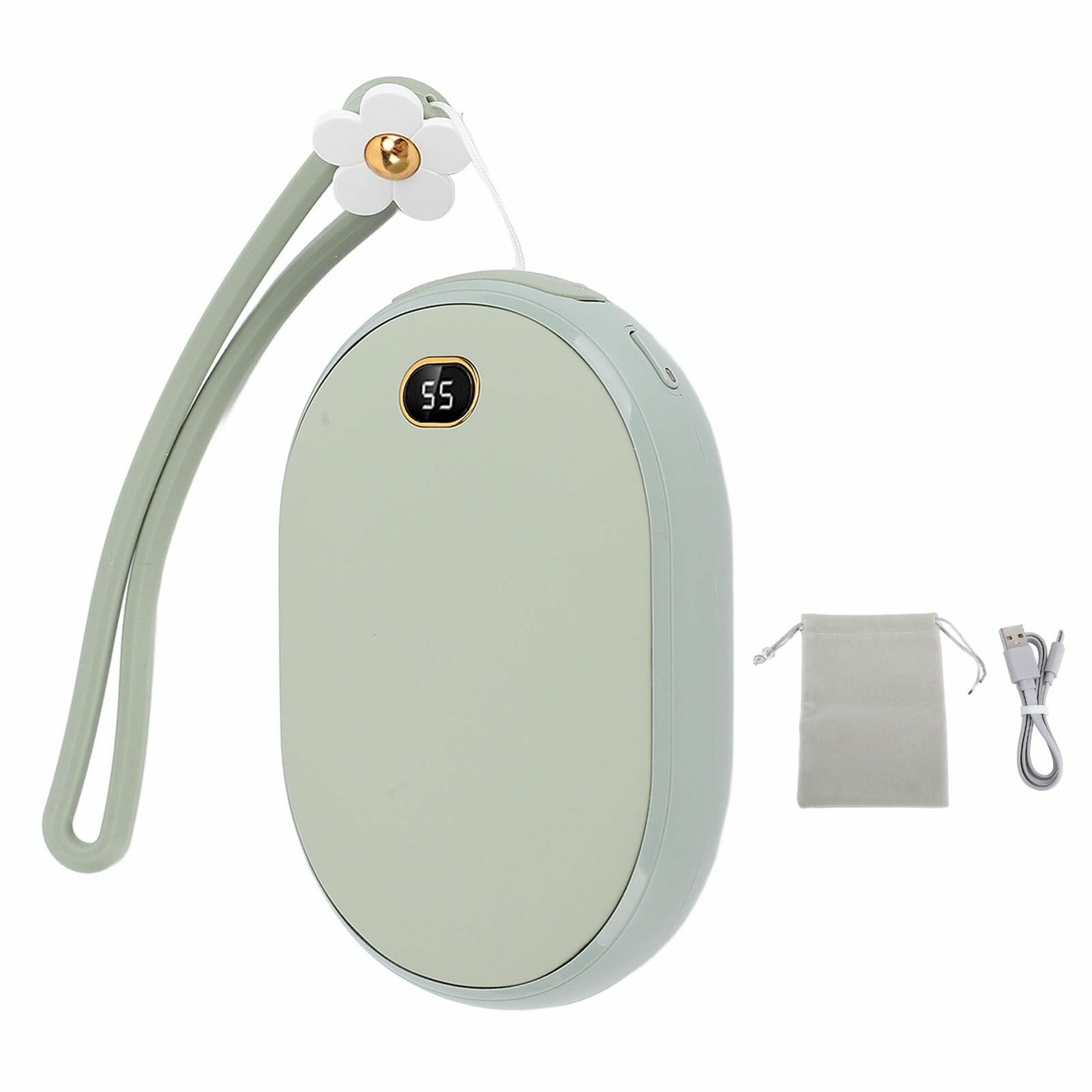 USB-грелка для рук со светодиодным дисплеем, 2 температуры, двухсторонний нагрев, 10000 мАч, карманный обогреватель, 2 А, зеленый