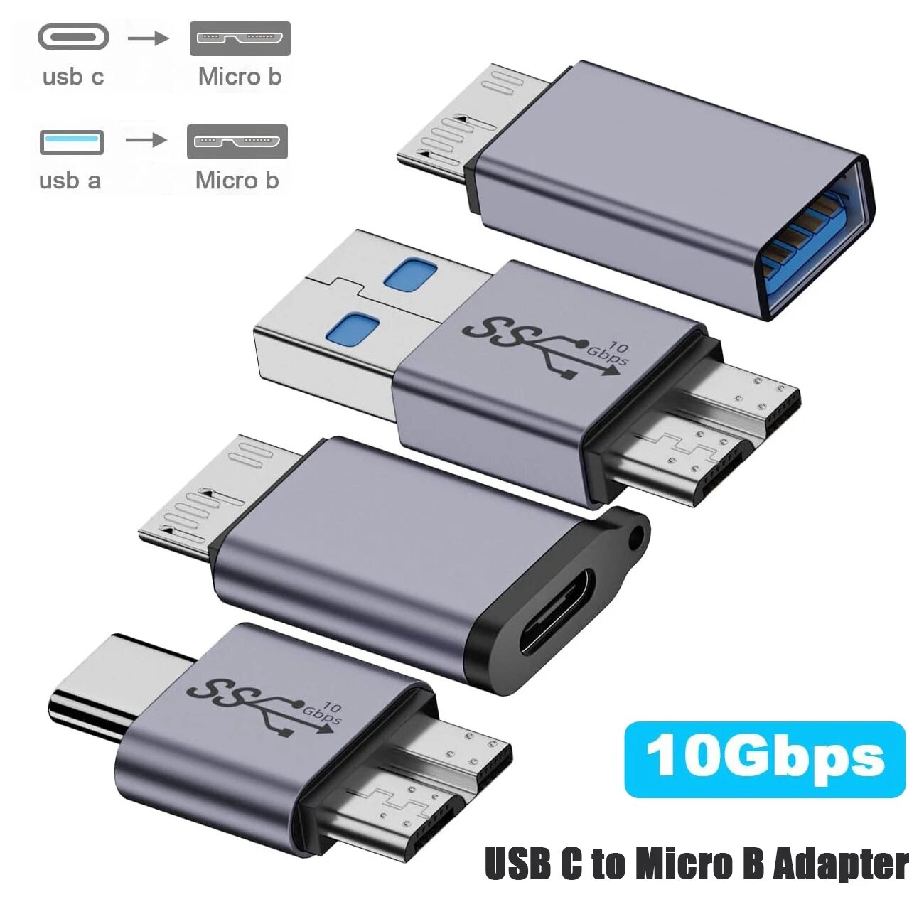 Адаптер USB C на Micro B 10 Гбит/с, серый — фото 1
