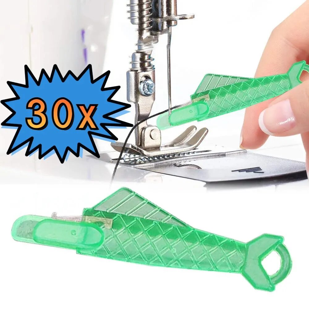 Нитевдеватель пластиковый зеленый, 30 штук в наборе, удобный инструмент для быстрой заправки иглы, помощник для шитья и рукоделия