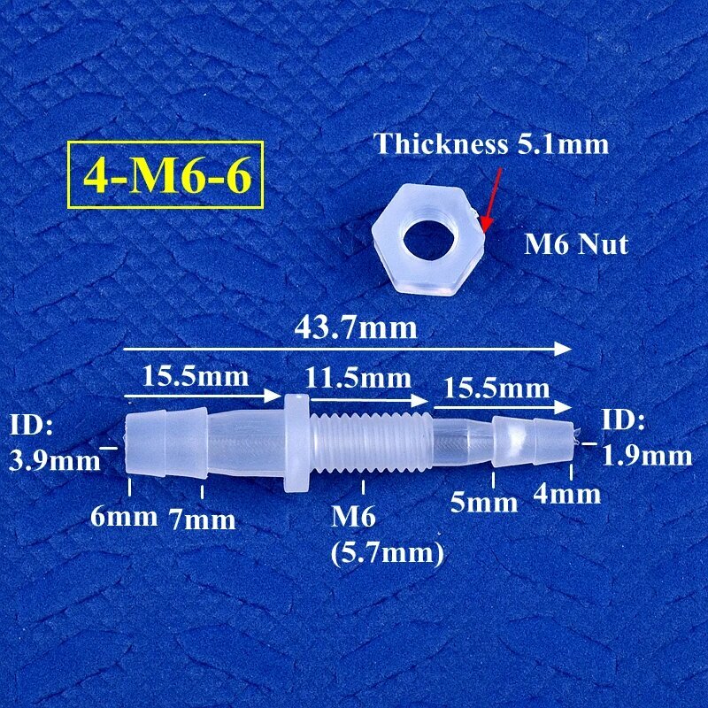 SgooHan пластиковые прямые соединители для шлангов M6~M10 4-M6-6, 50 Pieces
