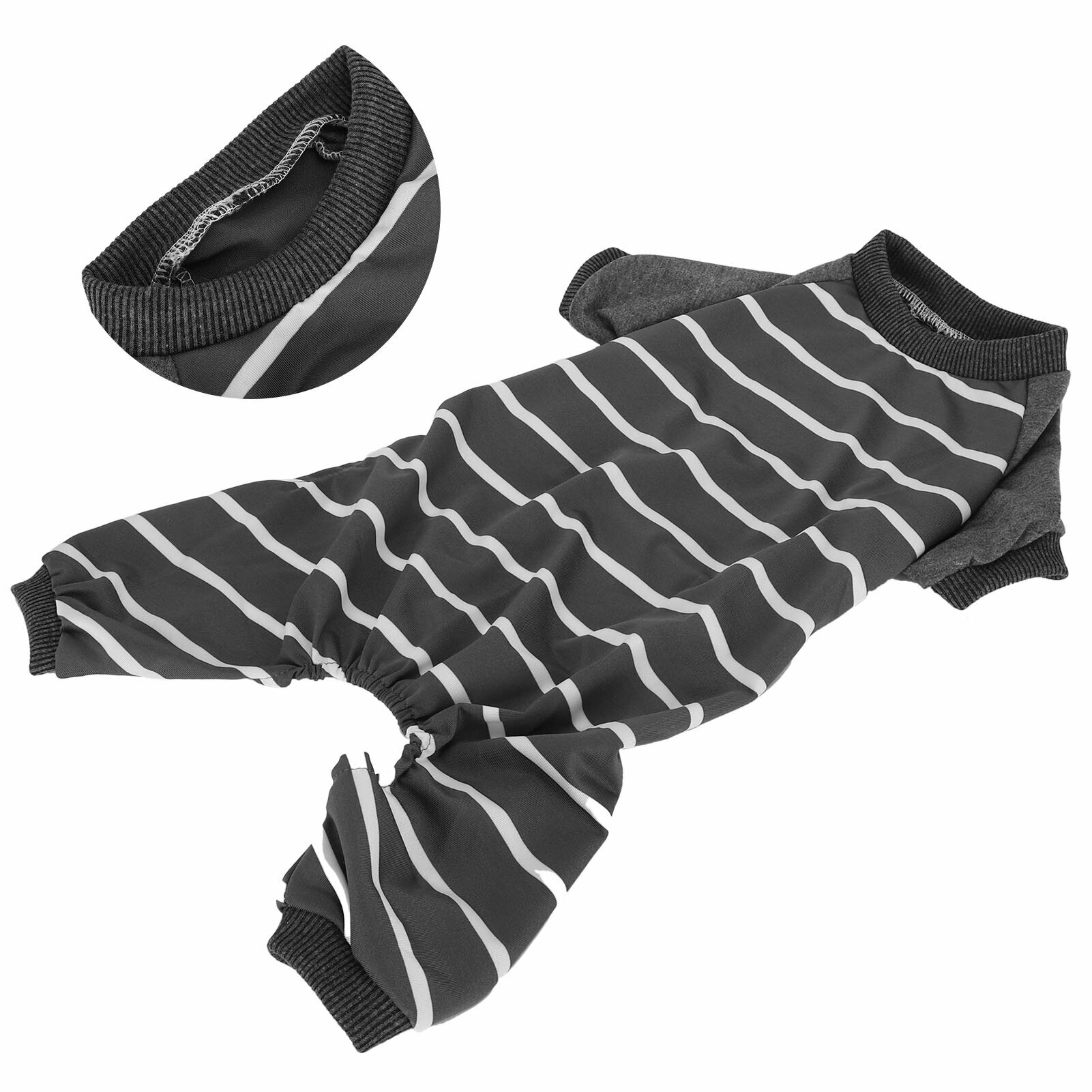 Домашний комбинезон для собак, мягкая одежда, боди для собак из полиэстера, рубашка в полоску с длинными рукавамиSY59, серый контрастный цвет S