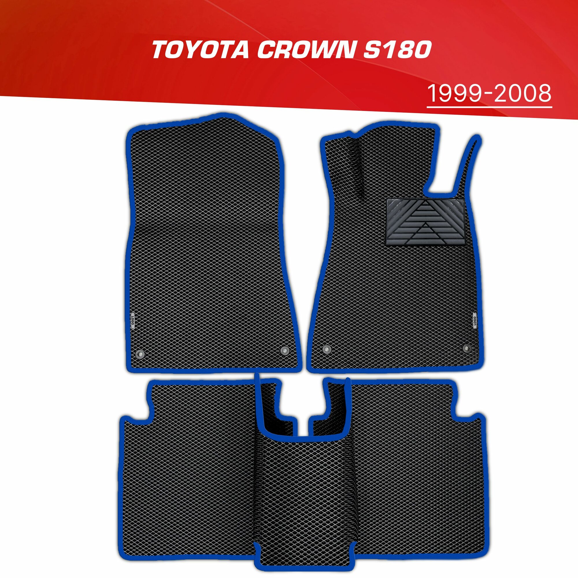Коврики EVA (ЕВА) 3D Toyota Crown S180 с подпятником +2 логотипа / Тойота Краун Кроун 180 (1999-2008)