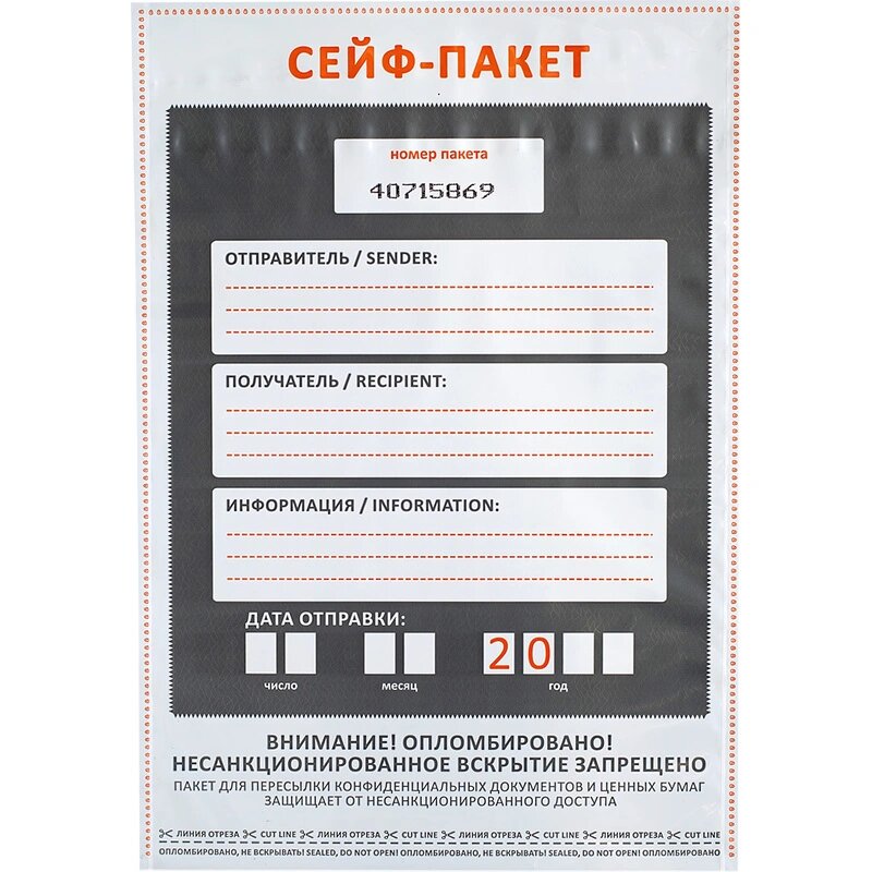 Сейф-пакет размер 205x295, 50 мкм, 100 шт/уп