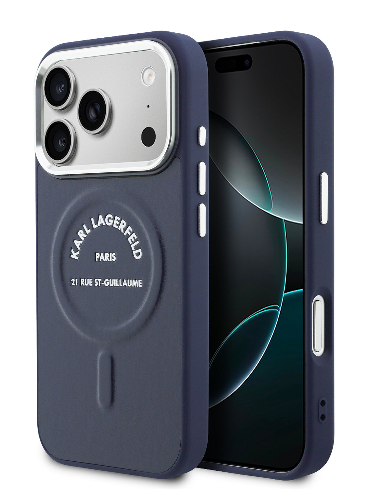 Чехол Karl Lagerfeld на iPhone 17 Pro Max, с магнитами MagSafe, из гладкой экокожи PU leather, синий