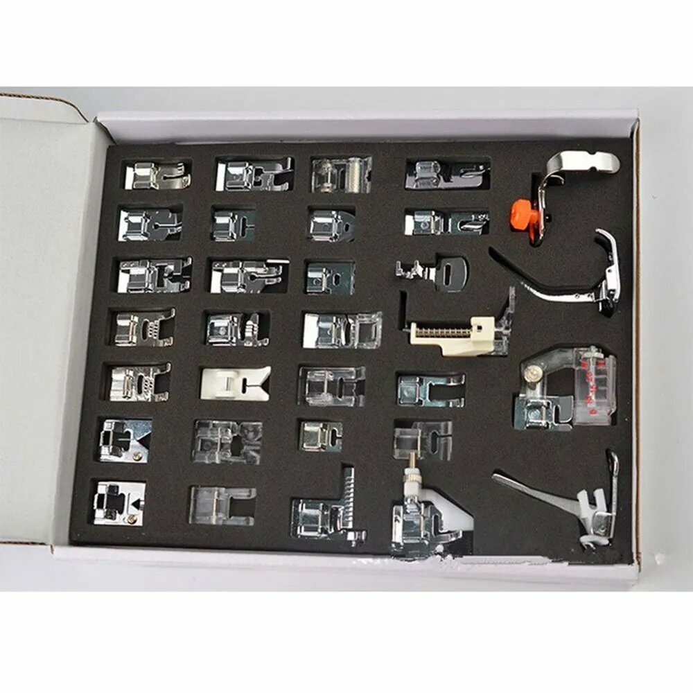 Набор из 32 прижимных лапок для швейных машин, серебристые для шитья