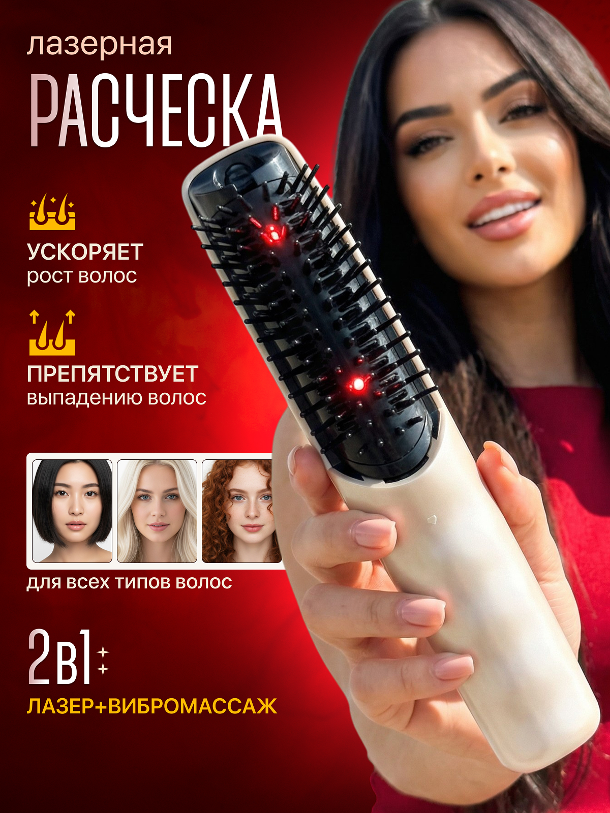 Лазерная расчёска от выпадения и для роста волос c ИК, массажер электрический для головы