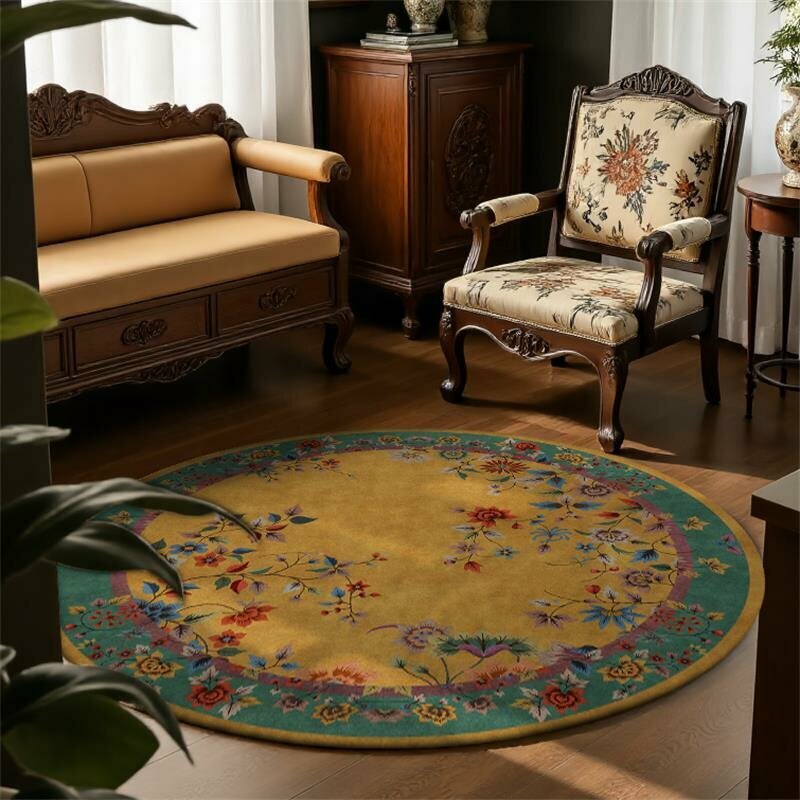 Новый круглый нескользящий ковер с цветами в китайском стиле, 120 см