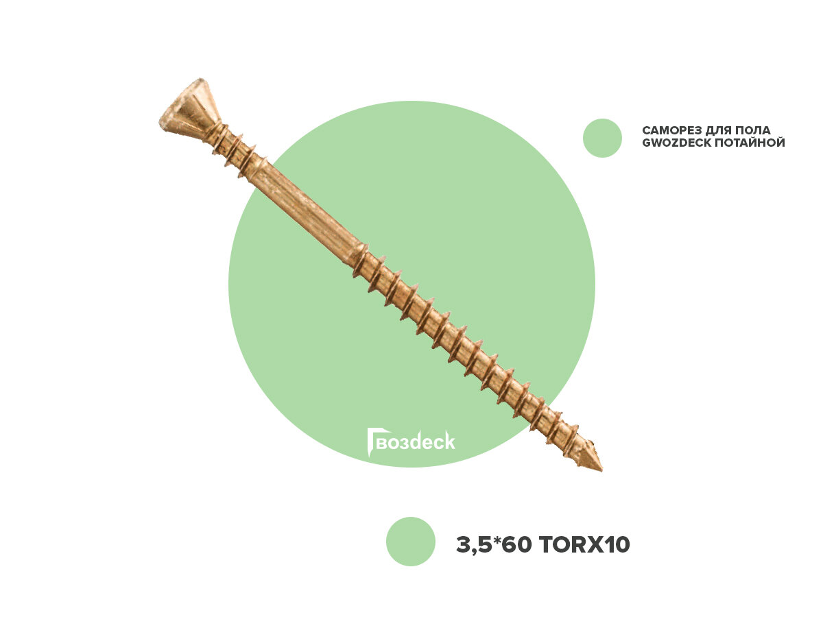 Саморезы Гвозdeck 3,5х60 Torx10 200 штук, для внутренней отделки, пола и паркета