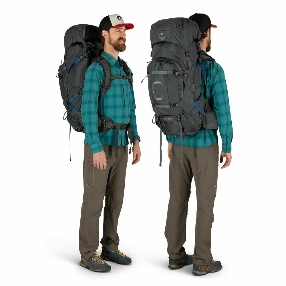 Рюкзак Osprey Aether Plus 70 (S-M, Eclipse Grey) туристический, серый, объём - 68 литров — фото 1