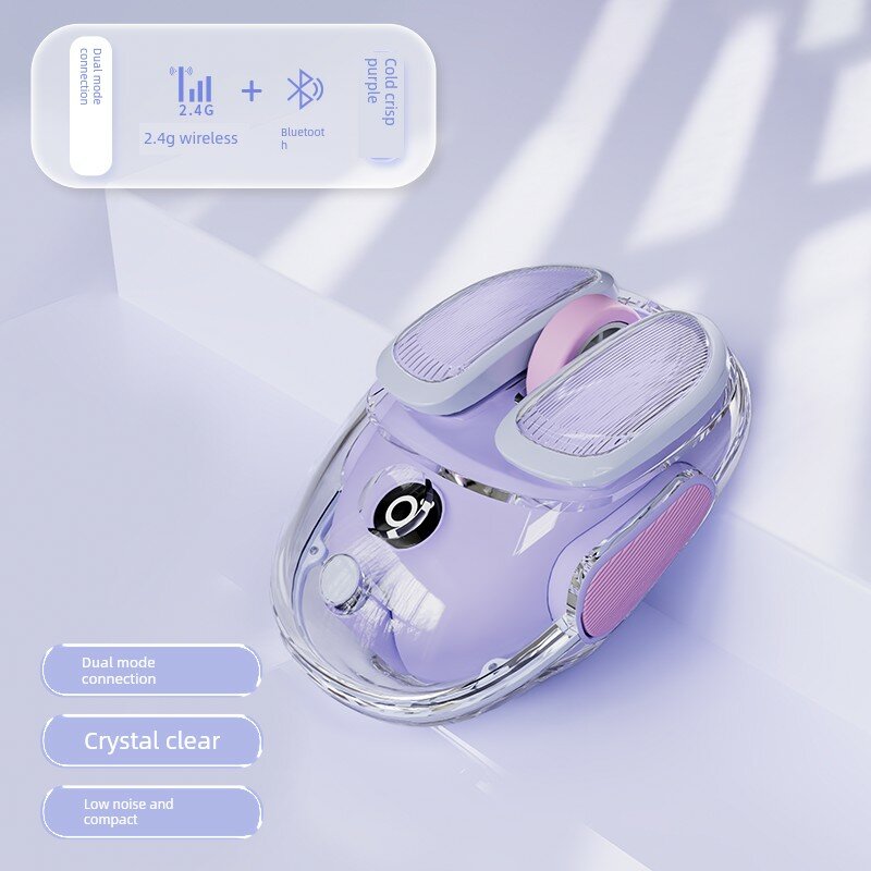 Q9 Прозрачная беспроводная игровая мышь с Bluetooth и 2.4G, RGB подсветка, холодный фиолетовый