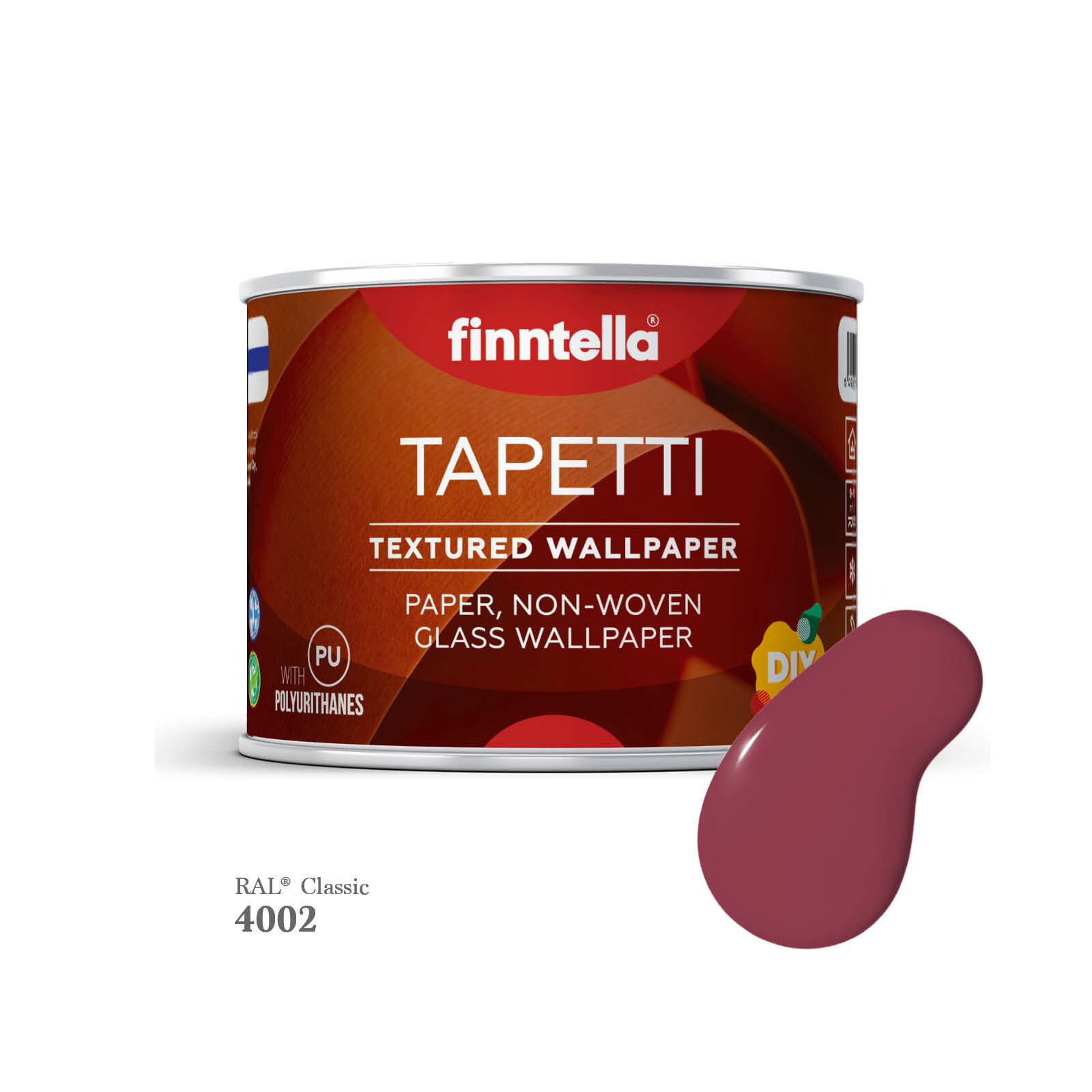 Шелковисто-матовая краска для обоев под окраску TAPETTI SILKKI Matta FINNTELLA, Цвет RAL 4002 Красно-фиолетовый( Red violet), 0,45л