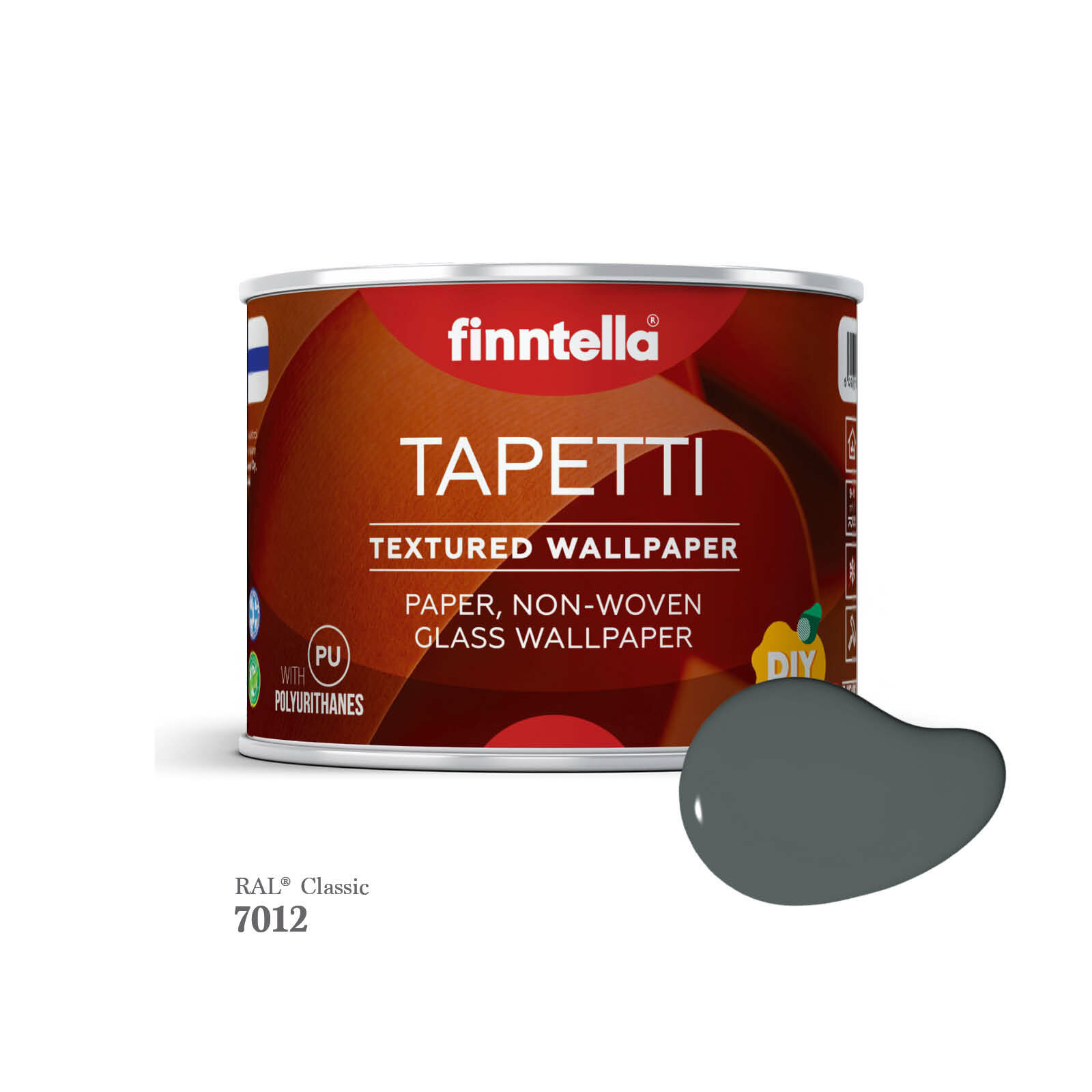Шелковисто-матовая краска для обоев под окраску TAPETTI SILKKI Matta FINNTELLA, Цвет RAL 7012 Базальтово-серый (Basalt grey), 0,45л