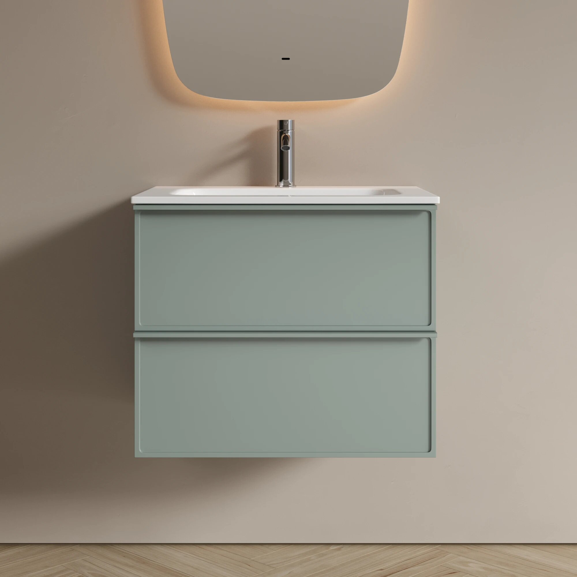 Тумба под раковину Sancos Вельта (Velta) VL60GG 60×45×50 см, 2 ящика, SoftClose, серо-зелёный