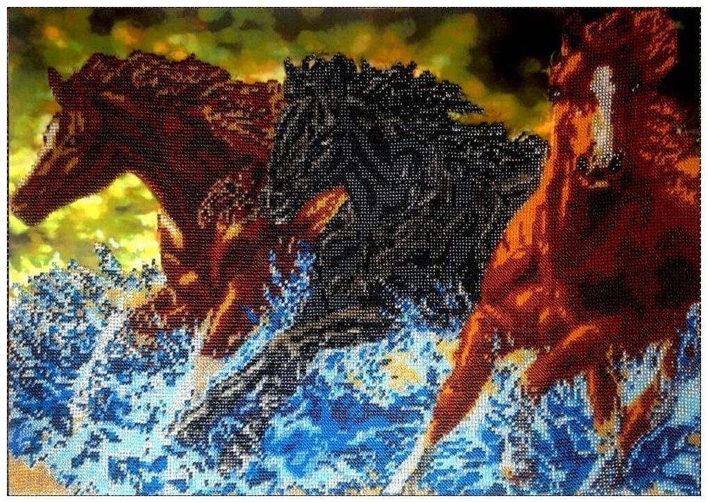 Набор для вышивания бисером FeDi "Бегущие лошади", 35,5x48,5 см