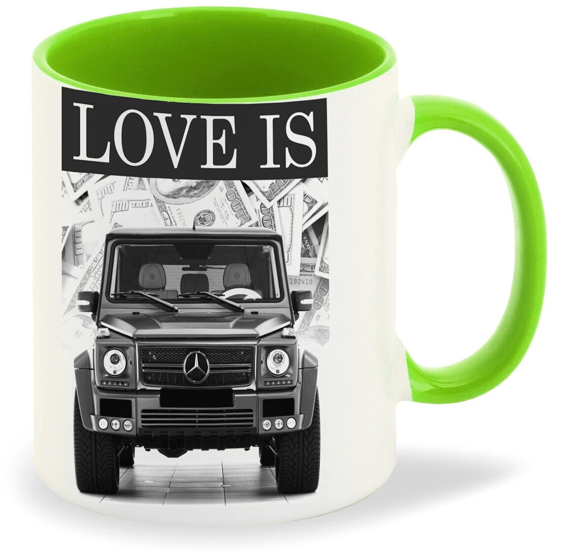 Кружка светло-зеленый CoolPodarok Love is Гелентваген, Мерседес