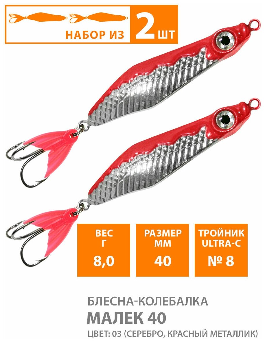 Блесна колебалка для рыбалки AQUA Малек 40mm 8g цвет 03 2шт