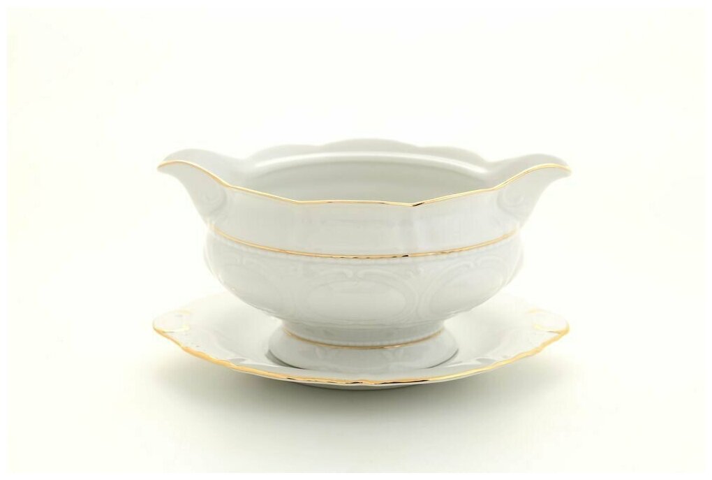 Соусница круглая с подставкой 350 мл. Соната "Золотой кант, тонкий"